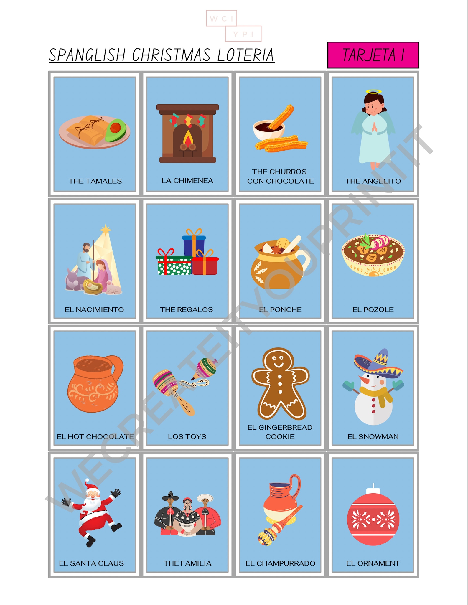 Spanglish Christmas Loteria, Christmas Loteria, Loteria Navideña ...