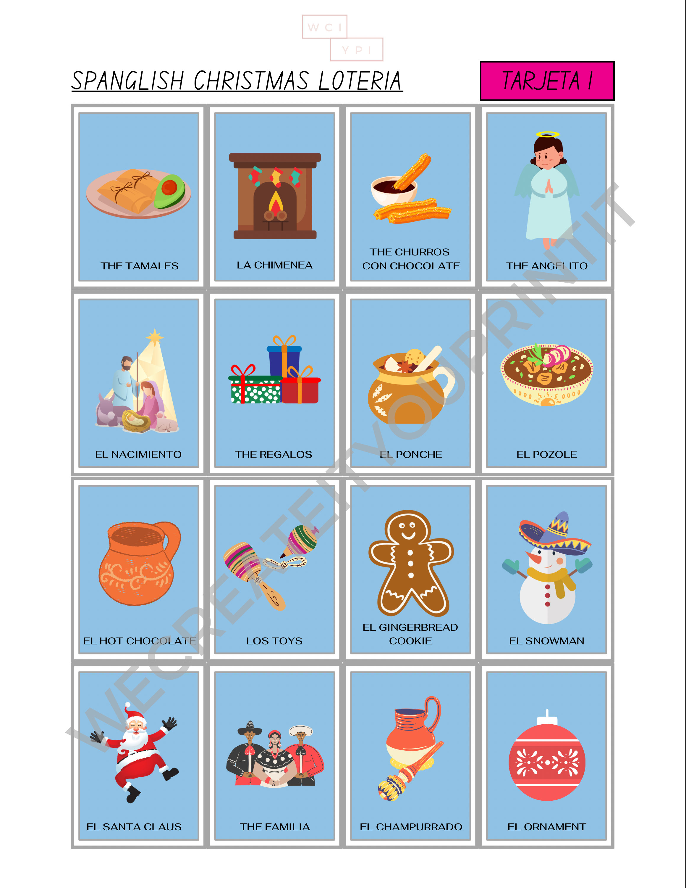 Spanglish Christmas Loteria, Christmas Loteria, Loteria Navideña ...