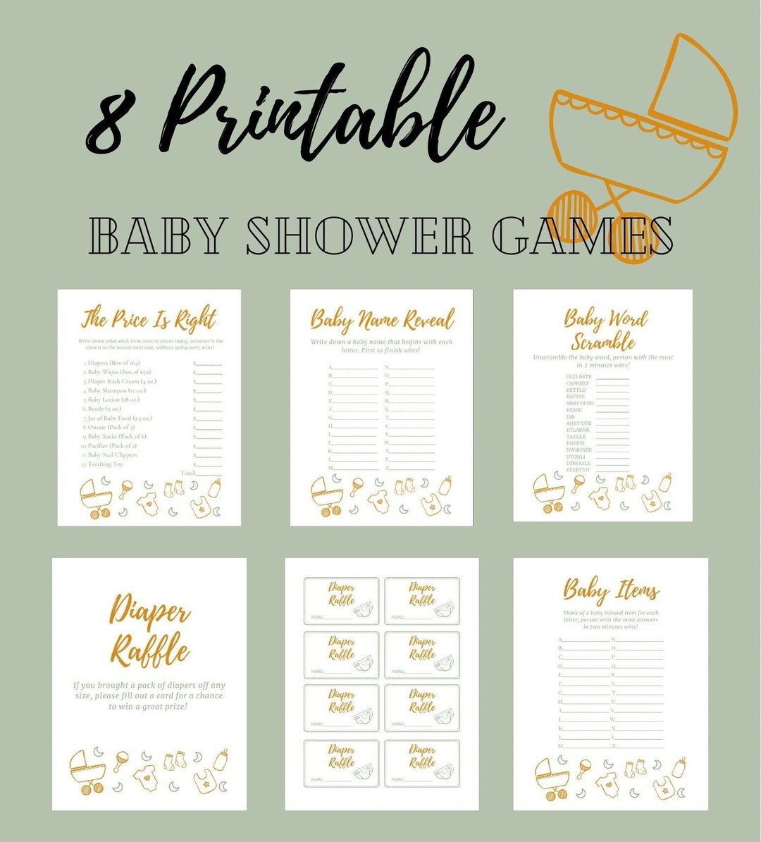 8 Digital Baby Shower Games, Printable Baby Shower Games, Gender ...