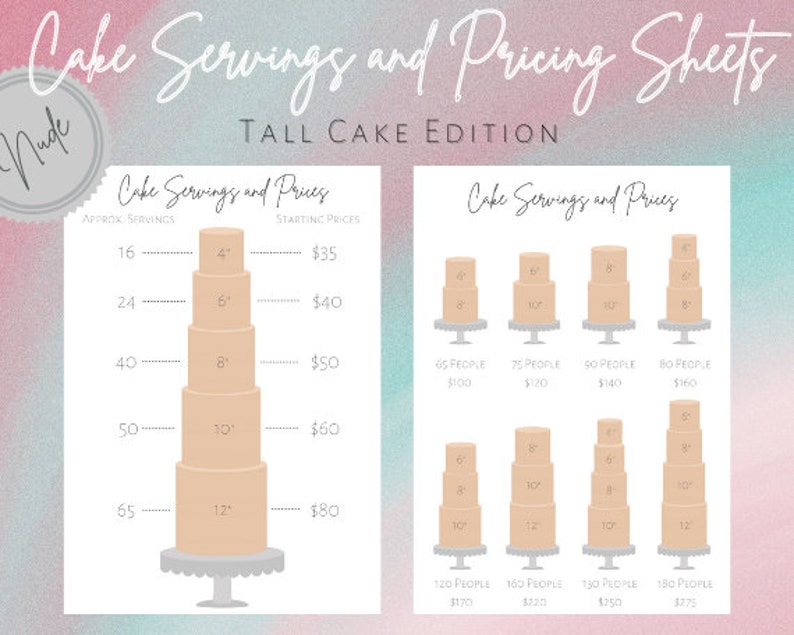 Cake Servings and Price Sheet, Tall Cake Edition! You Get 5 Different ...