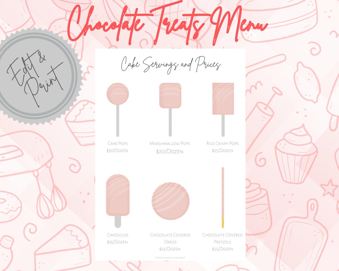Chocolate Treats Menu. Editable! - Etsy