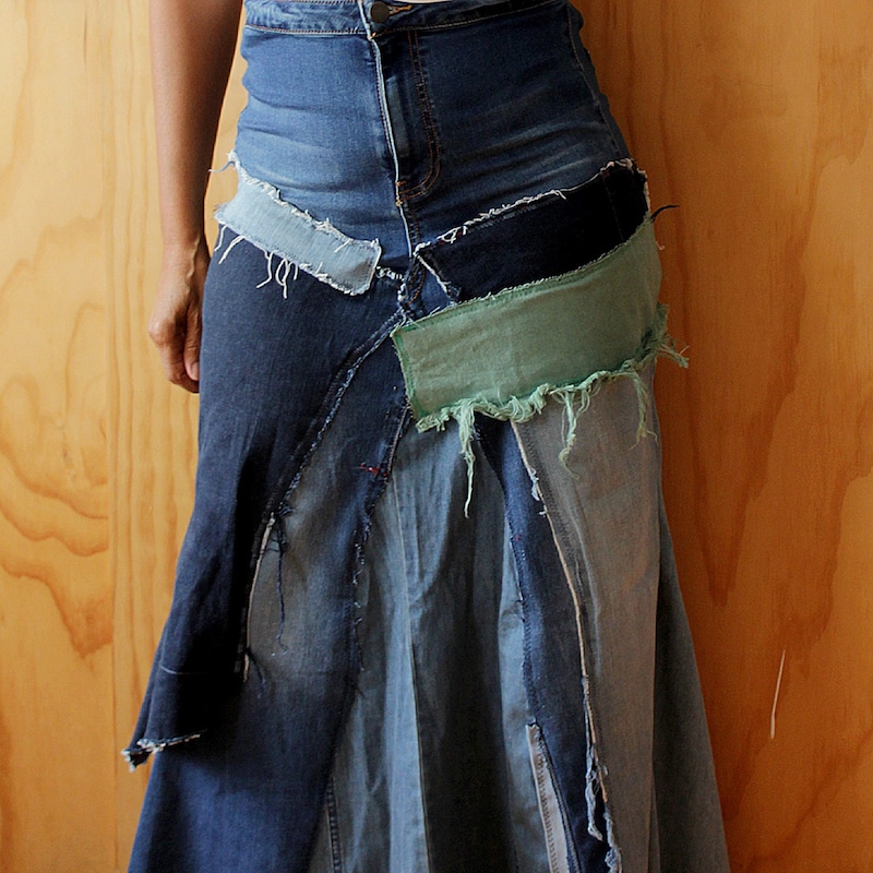 Upcycled Denim Skirt - Etsy