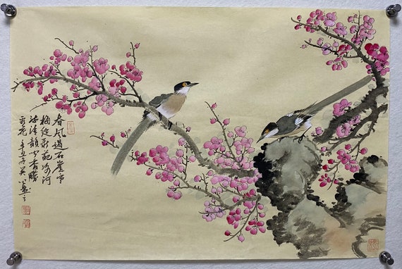 Art & Collectibles Ink rice paper Blooming tree branch 100% hand ...