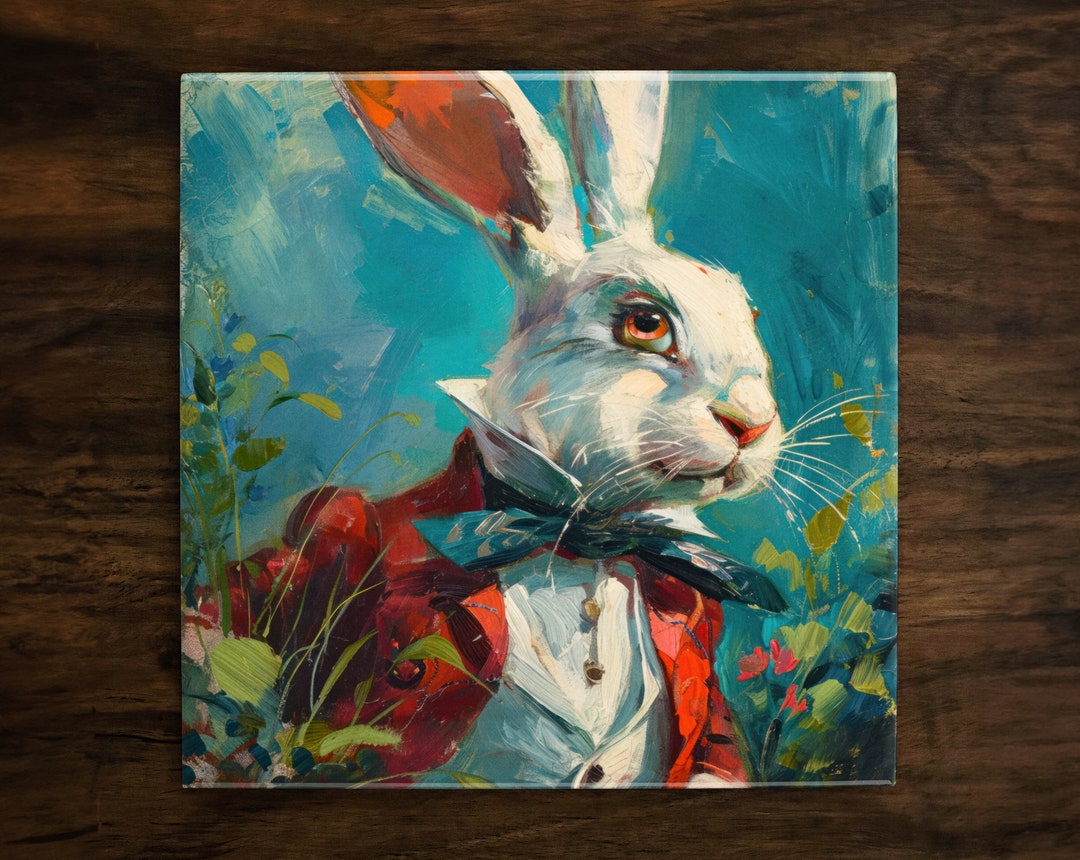 White Rabbit Portrait, Art on a Glossy Ceramic Decorative Tile, Free ...