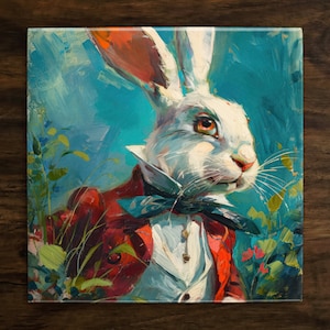 White Rabbit Portrait, Art on a Glossy Ceramic Decorative Tile, Free ...