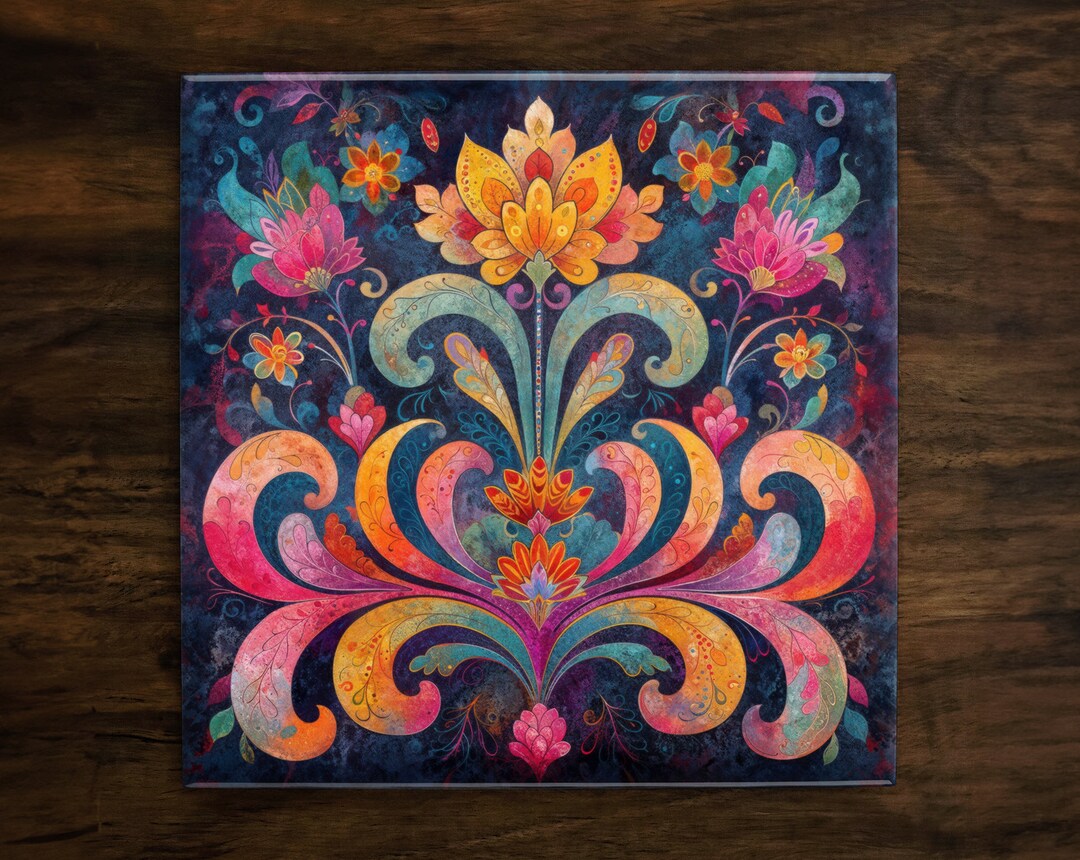 Vintage-inspired Ornate Floral Design (#5), on a Glossy Ceramic ...
