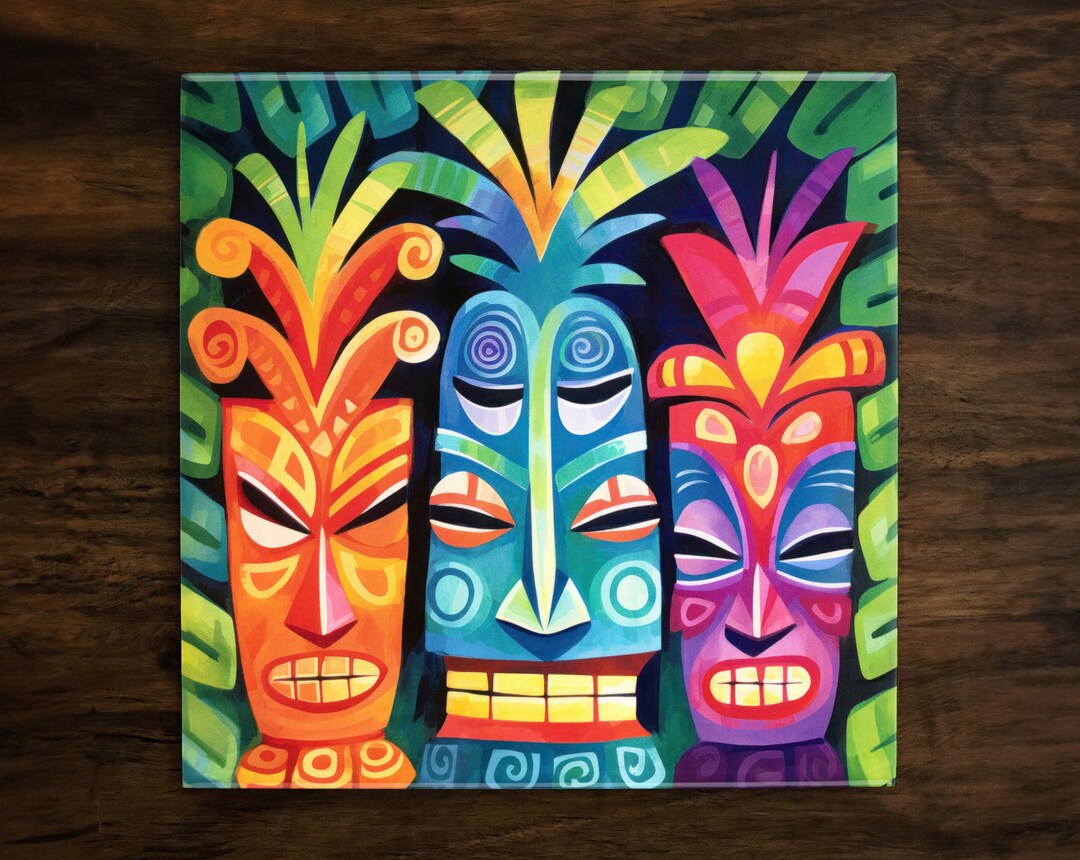 Tropical Tiki Inspired Art (#2), on a Glossy Ceramic Decorative Tile ...