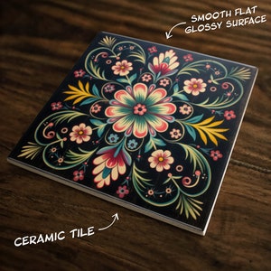 Vintage Style Folk Art Design (#7), on a Glossy Ceramic Decorative Tile ...