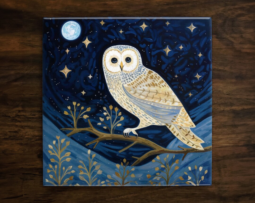 Night Owl Art Tile: Glossy Ceramic Decorative Tile - Etsy