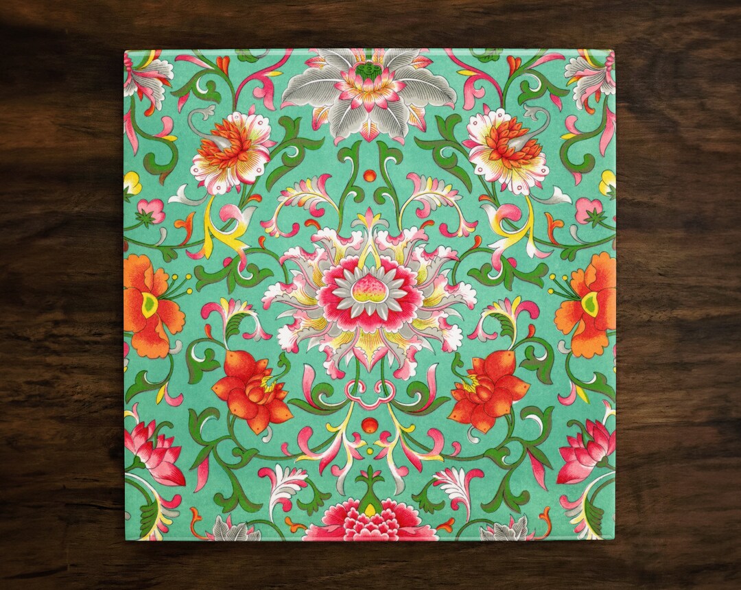 Ornate Vintage Chinese Design (#1), on a Glossy Ceramic Decorative Tile ...