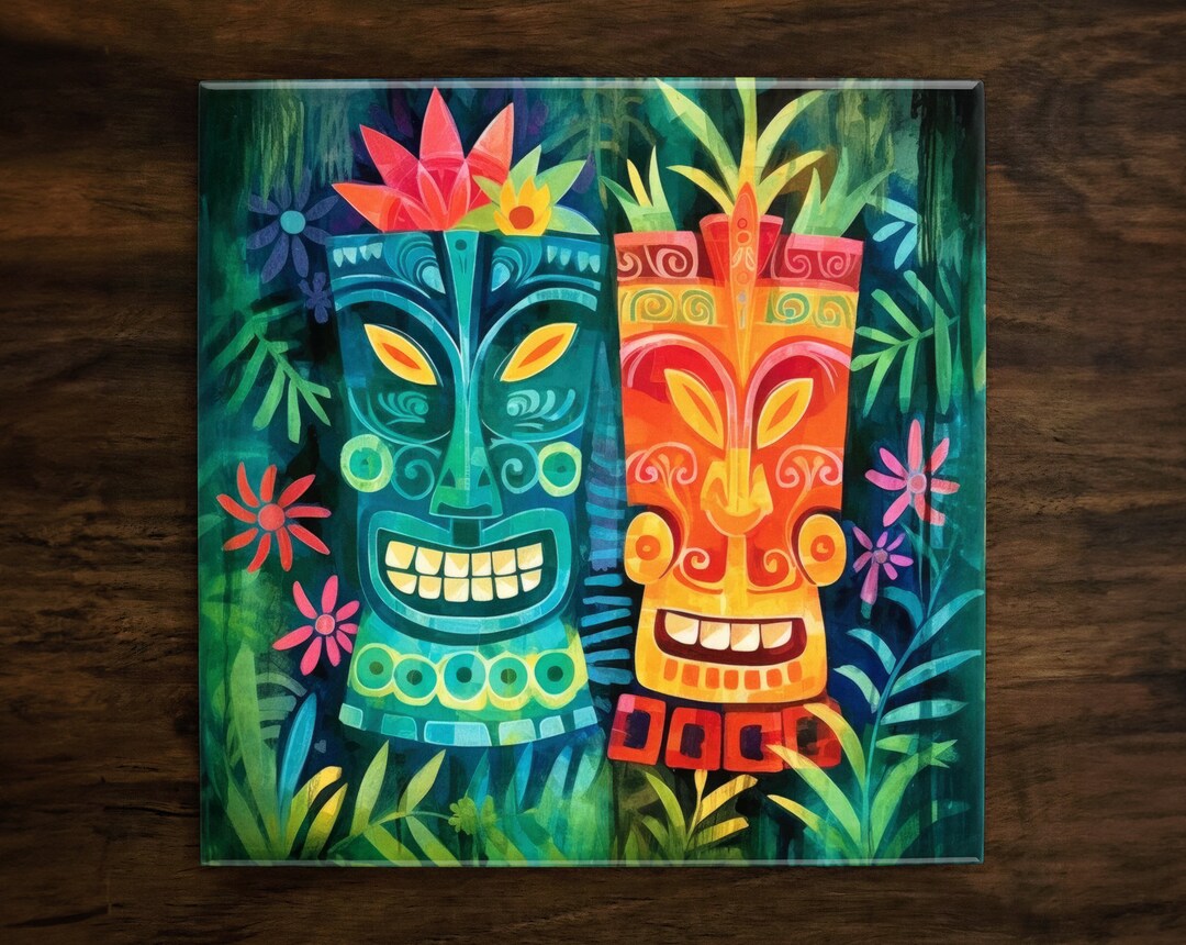 Tropical Tiki Inspired Art (#6), on a Glossy Ceramic Decorative Tile ...
