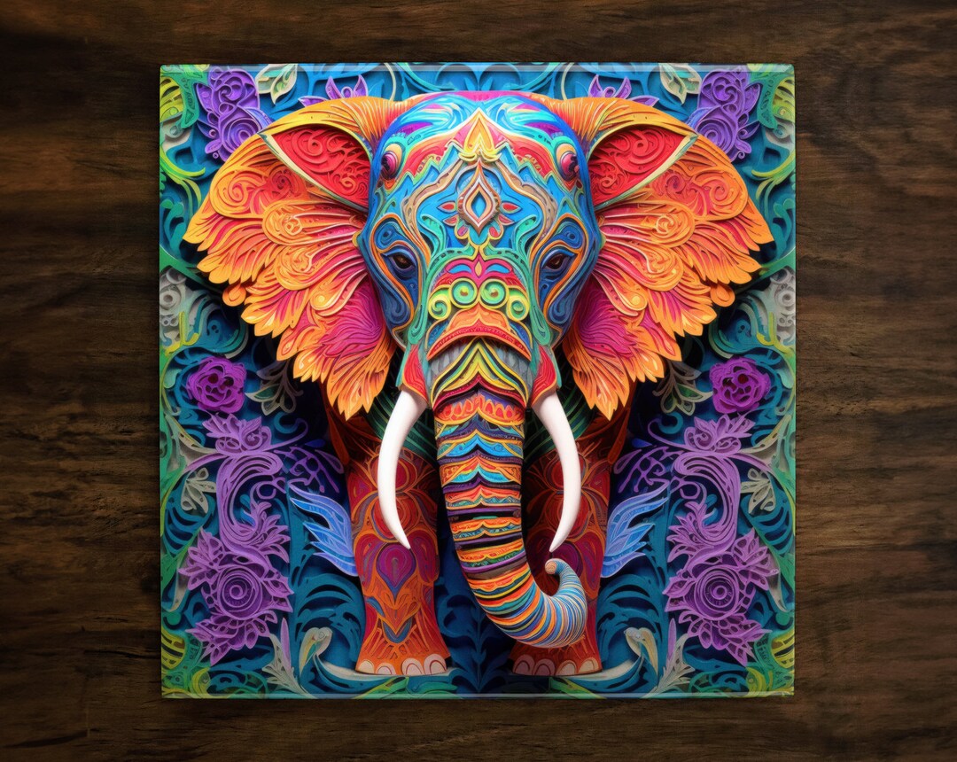 Majestic Elephant Art, on a Glossy Ceramic Decorative Tile, Free ...