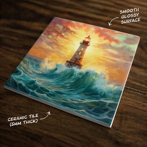Ocean Lighthouse Art, on a Glossy Ceramic Decorative Tile, Free ...
