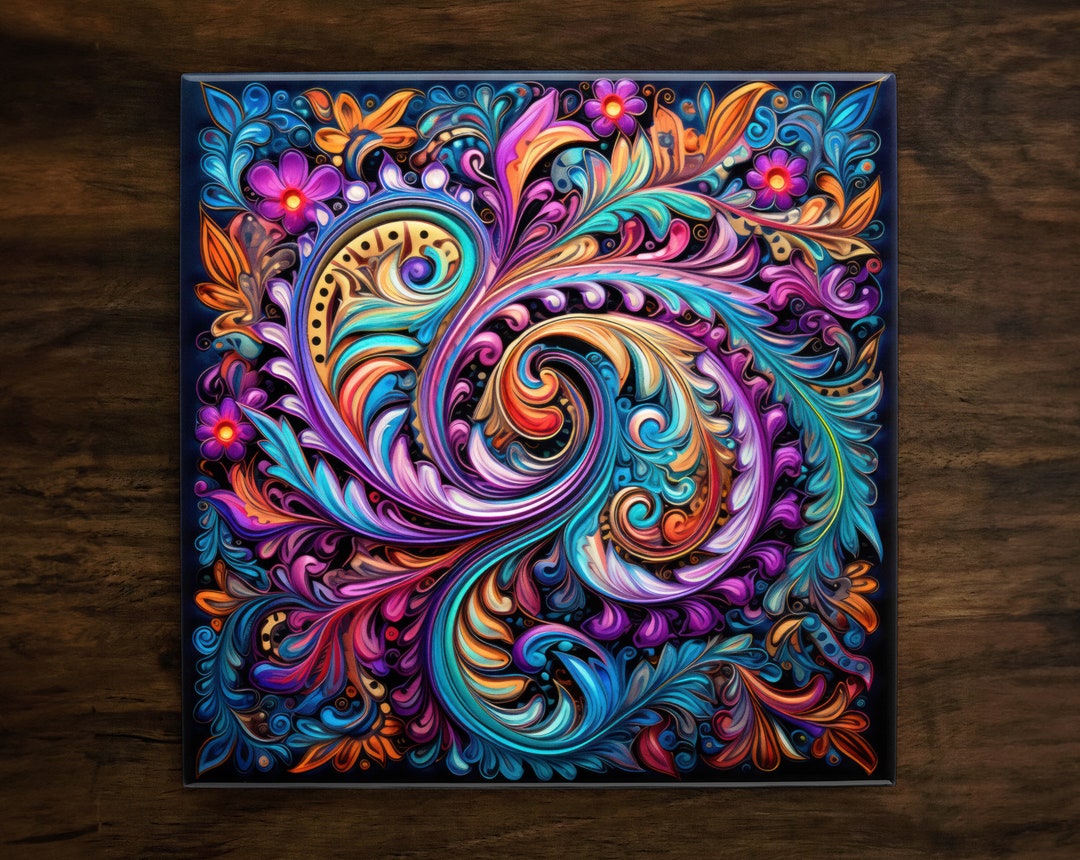 Colorful & Intricate Design | Paisley Art (#1), on a Glossy Ceramic ...