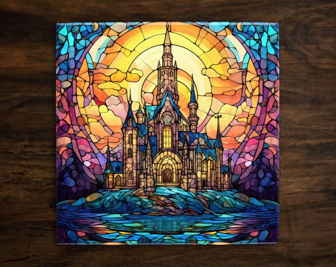 Stained Glass Castle Art: Glossy Ceramic Decorative Tile - Etsy