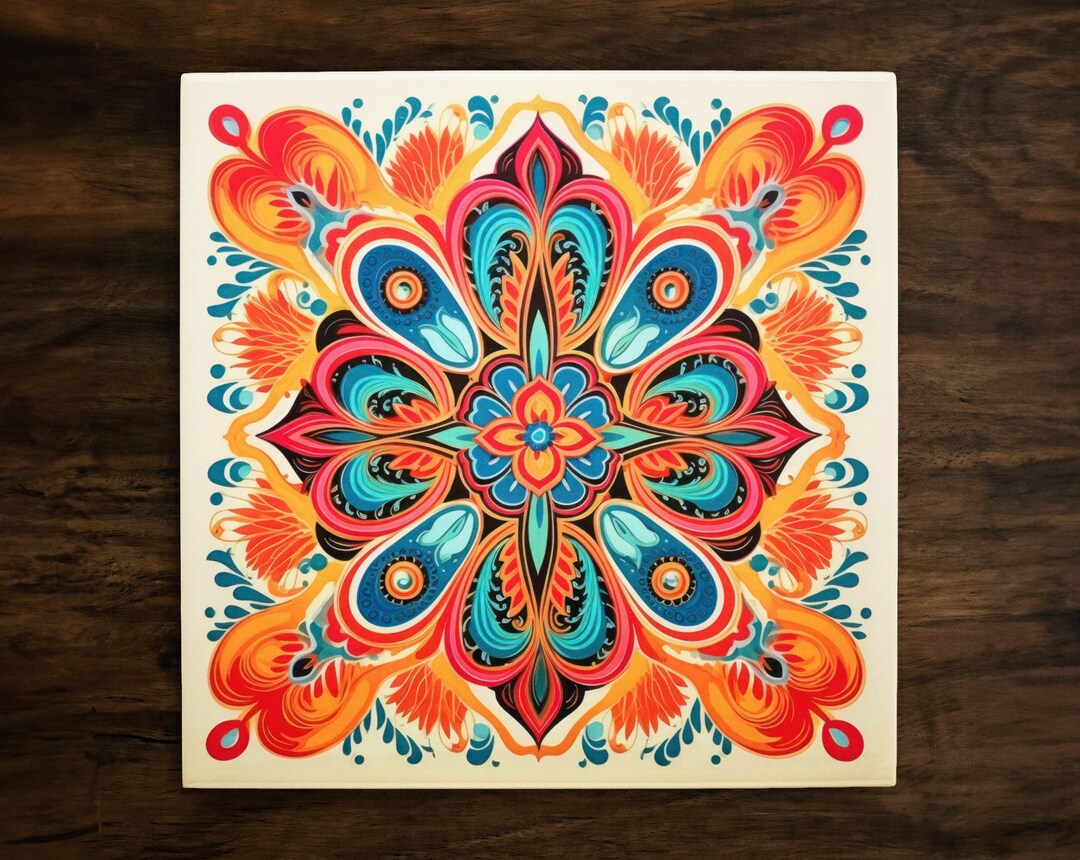 Ornate Vibrant Design, on a Glossy Ceramic Decorative Tile, Free ...
