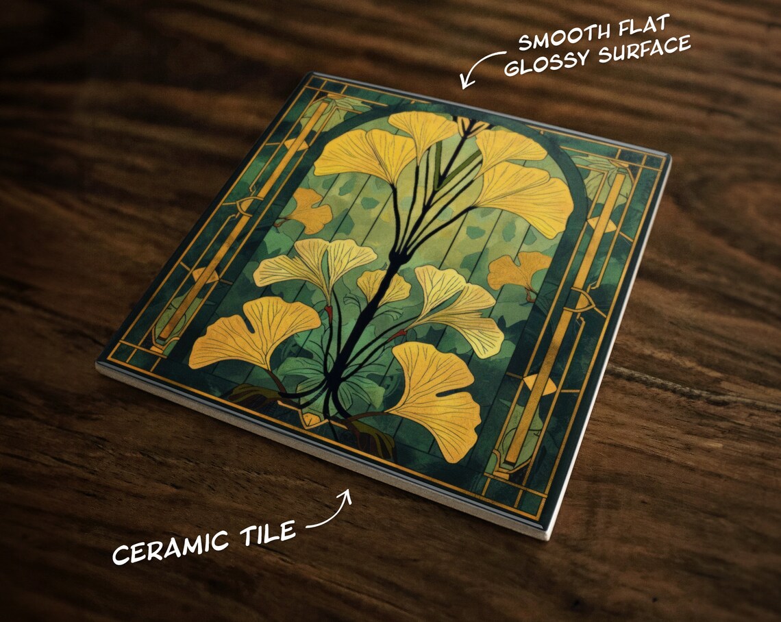 Vintage Ginkgo Ceramic Tile: Ornate Botanical Art Deco Decor - Etsy
