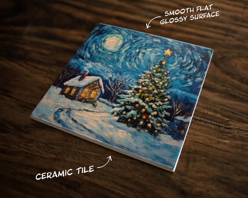 Christmas Scene Ceramic Tile: Winter Cottage Holiday Decor - Etsy