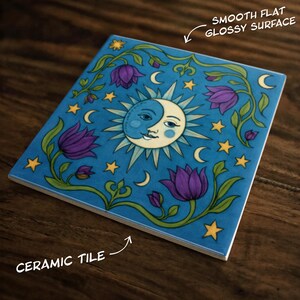 Celestial Ceramic Tile: Sun, Moon & Tulips Art - Home Decor - Etsy