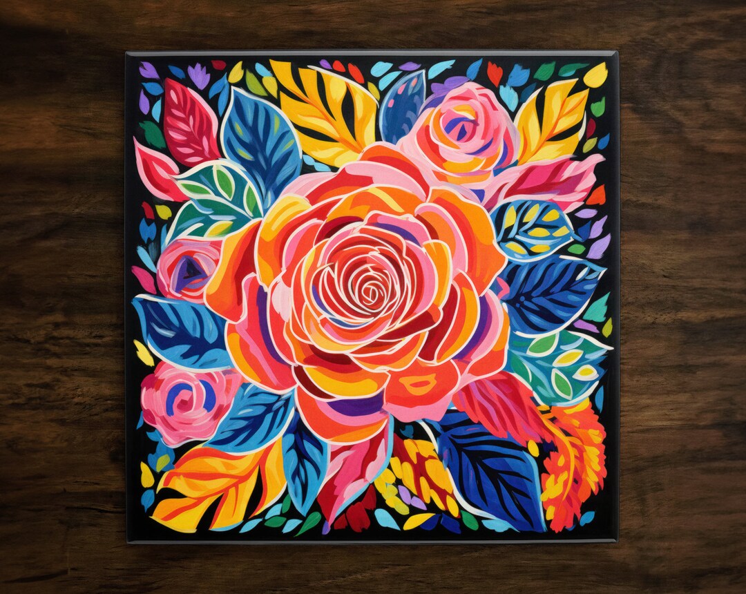 Floral Rose Ceramic Tile Art: Colorful Home Decor - Etsy