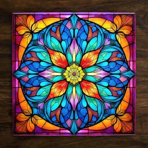 Ornate Stained Glass Kaleidoscope Art (#2), on a Glossy Ceramic ...