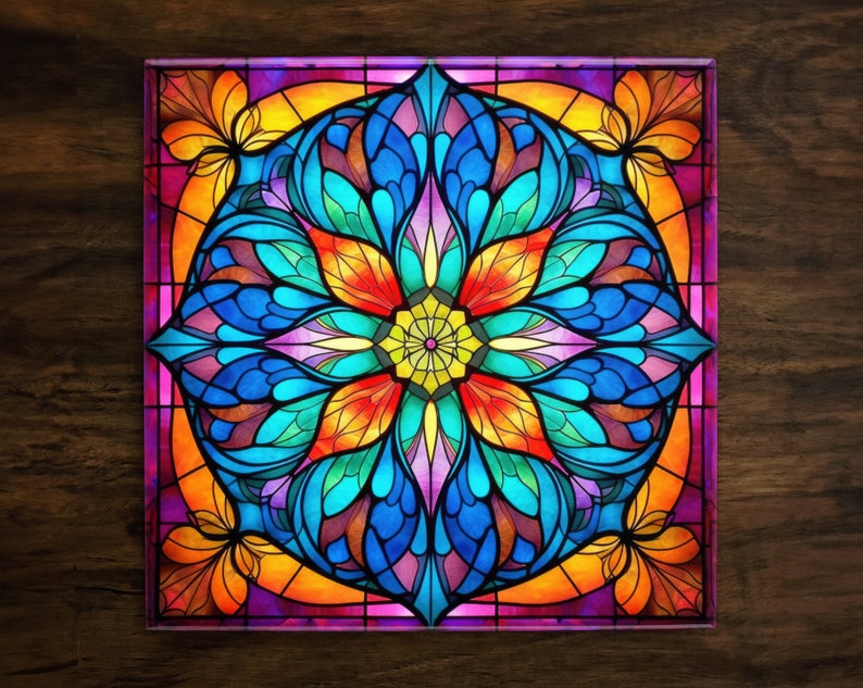 Stained Glass Kaleidoscope Art Tile: Glossy Ceramic Decor - Etsy