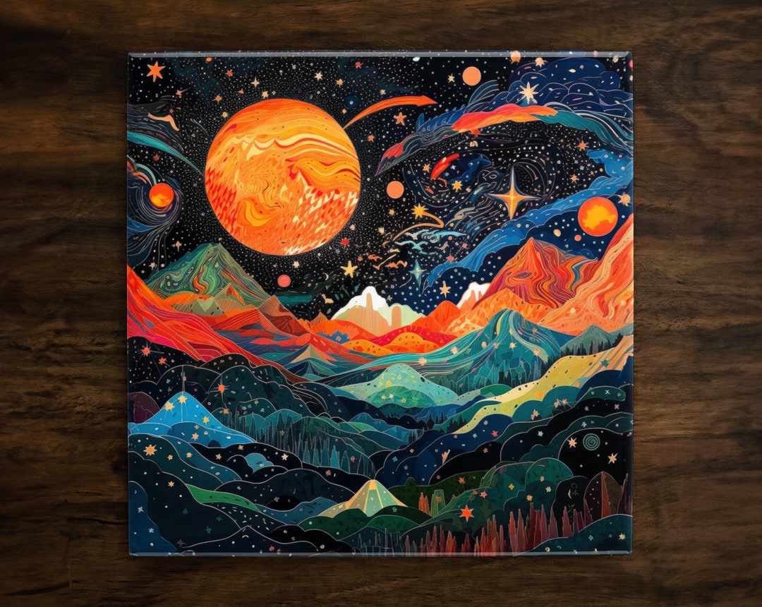 Starry Night Sky Ceramic Tile: Celestial Art Decor - Etsy