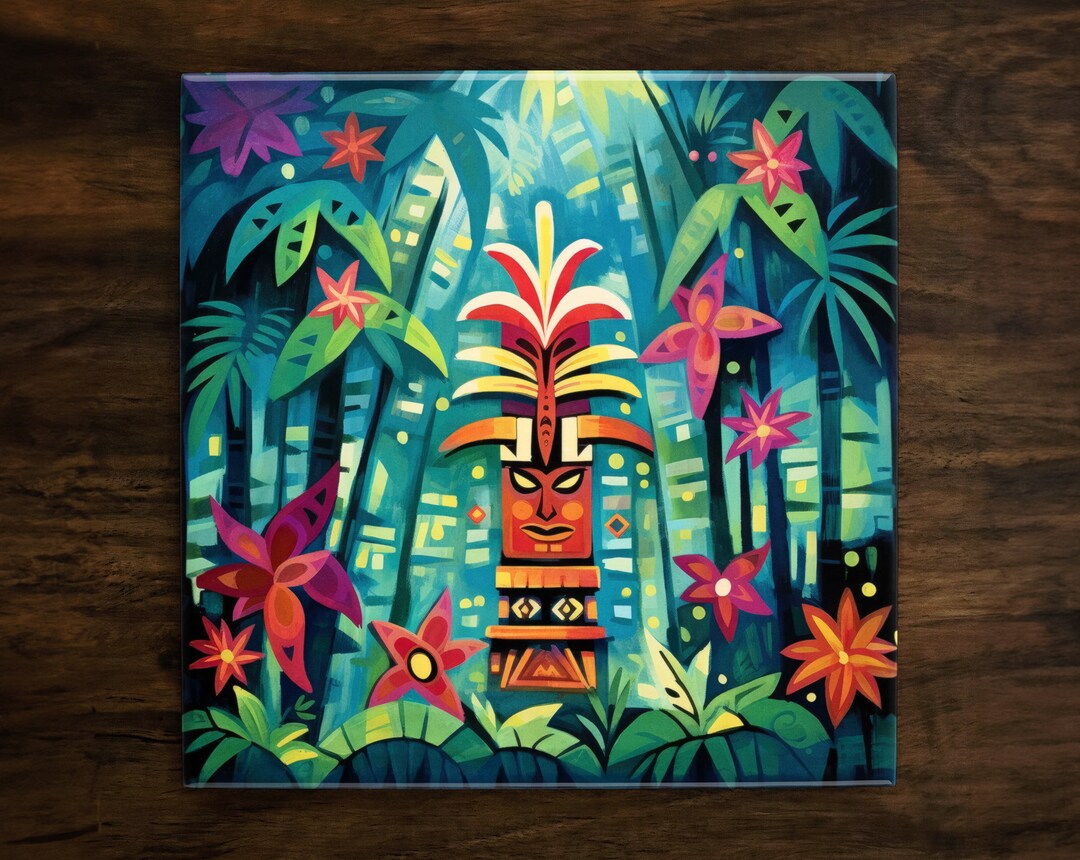Tropical Tiki Inspired Art (#5), on a Glossy Ceramic Decorative Tile ...