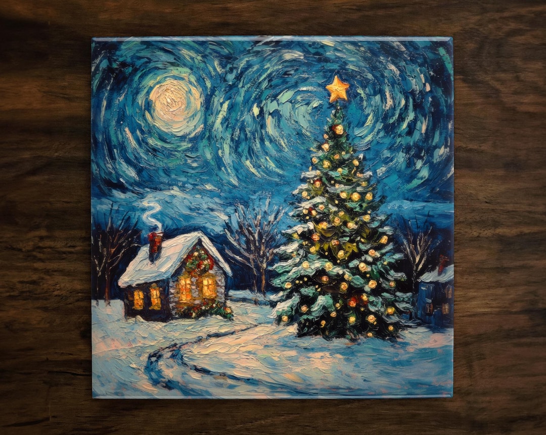 Christmas Scene Ceramic Tile: Winter Cottage Holiday Decor - Etsy