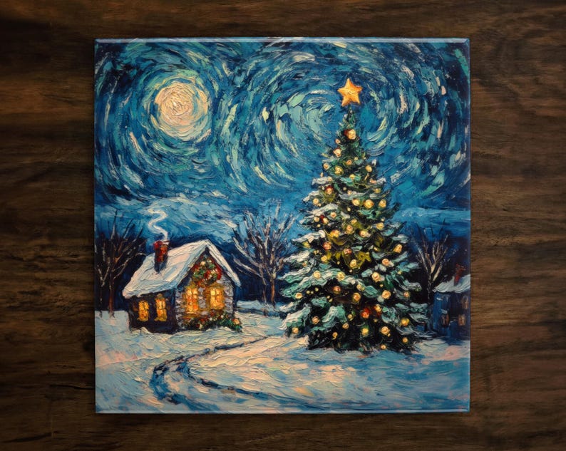 Christmas Scene Ceramic Tile: Winter Cottage Holiday Decor - Etsy