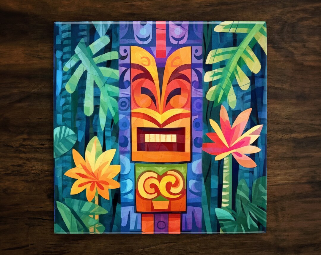 Tropical Tiki Inspired Art (#15), on a Glossy Ceramic Decorative Tile ...