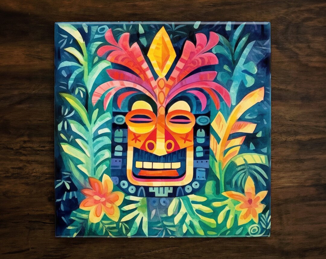 Tropical Tiki Inspired Art (#20), on a Glossy Ceramic Decorative Tile ...