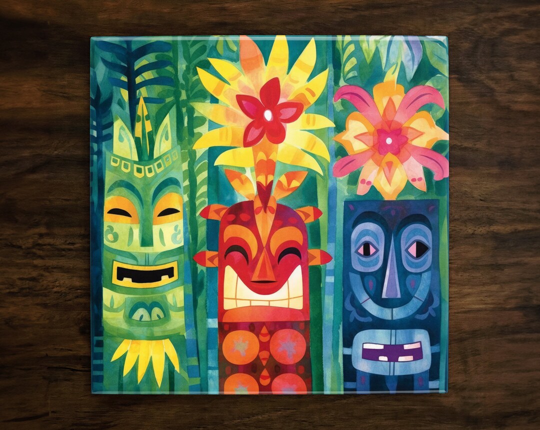 Tropical Tiki Inspired Art (#9), on a Glossy Ceramic Decorative Tile ...