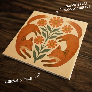 Folk Art Sleeping Foxes Ceramic Tile: Botanical Decor - Etsy