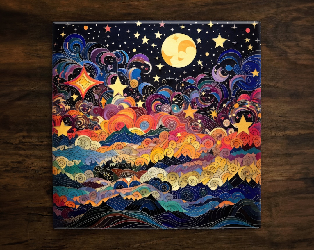 Starry Night Sky Ceramic Tile: Celestial Art Decor - Etsy