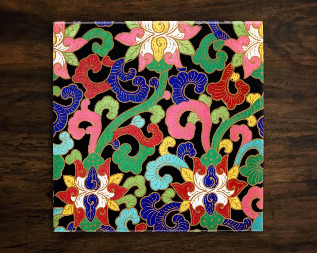 Ornate Vintage Chinese Design (#2), on a Glossy Ceramic Decorative Tile ...