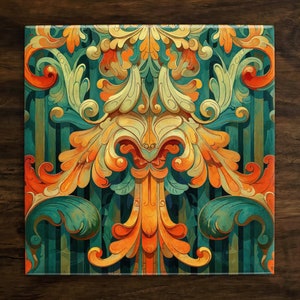 Vintage-inspired Ornate Floral Design (#2), on a Glossy Ceramic ...