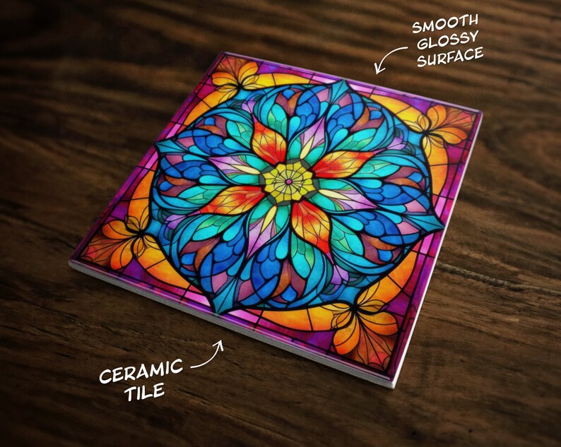 Stained Glass Kaleidoscope Art Tile: Glossy Ceramic Decor - Etsy