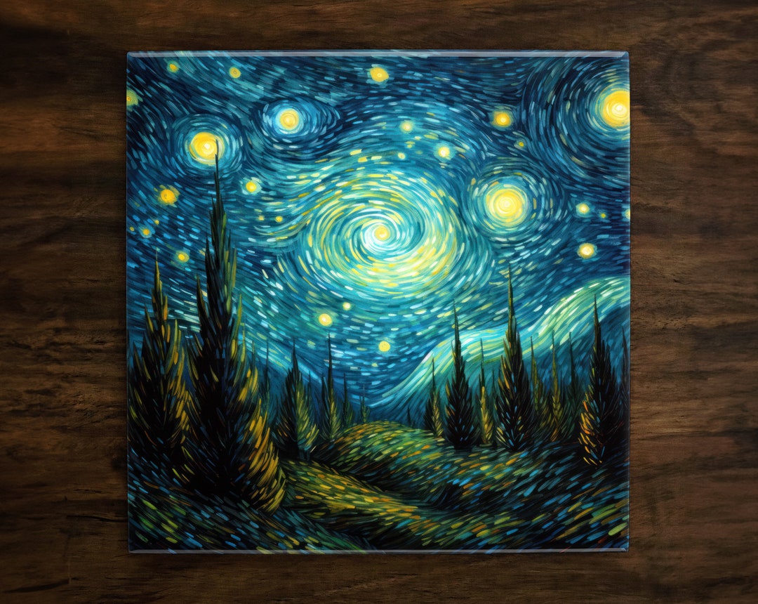 Starry Night Ceramic Tile Art: Van Gogh Style Decor - Etsy