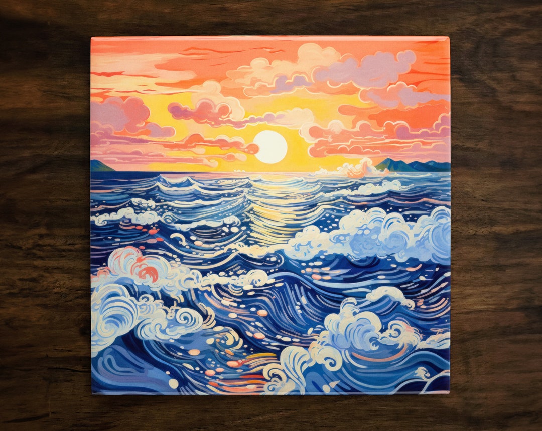 Sea Sunset Serenity, Art on a Glossy Ceramic Decorative Tile, Free ...