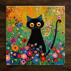 Garden Cat Art: Glossy Ceramic Decorative Tile - Etsy
