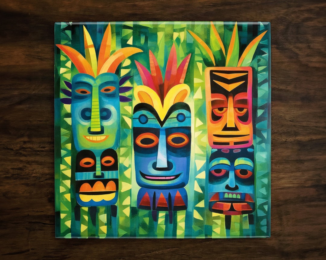 Tropical Tiki Inspired Art (#12), on a Glossy Ceramic Decorative Tile ...