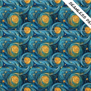 Swirling Night Stars (#2), *SEAMLESS PATTERN* on a Glossy Ceramic ...
