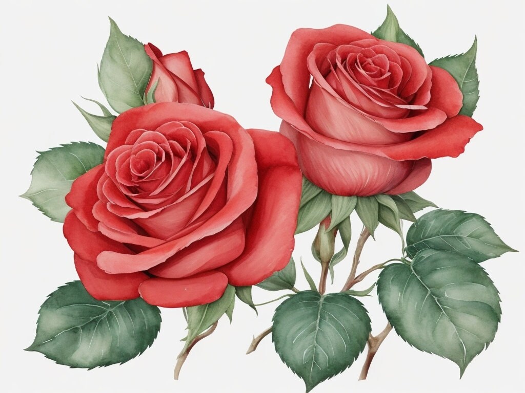 12 Watercolor Red Roses Clipart Pack - Etsy