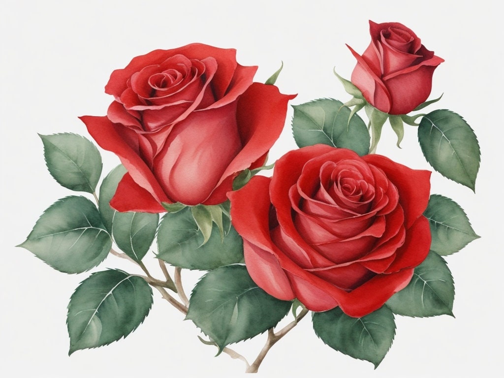 12 Watercolor Red Roses Clipart Pack - Etsy