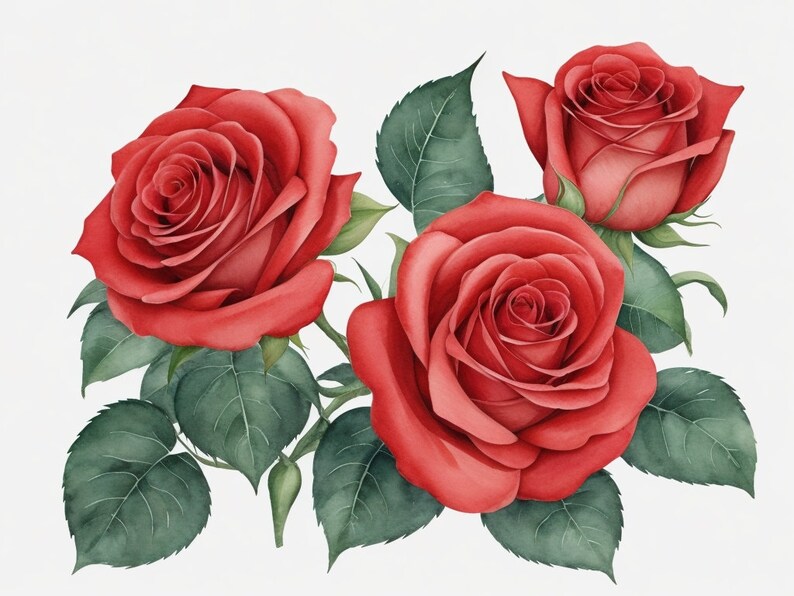 12 Watercolor Red Roses Clipart Pack - Etsy