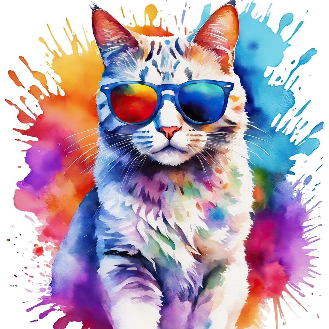12 Watercolor Cool Cat Clipart Pack - Etsy