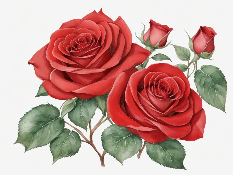 12 Watercolor Red Roses Clipart Pack - Etsy