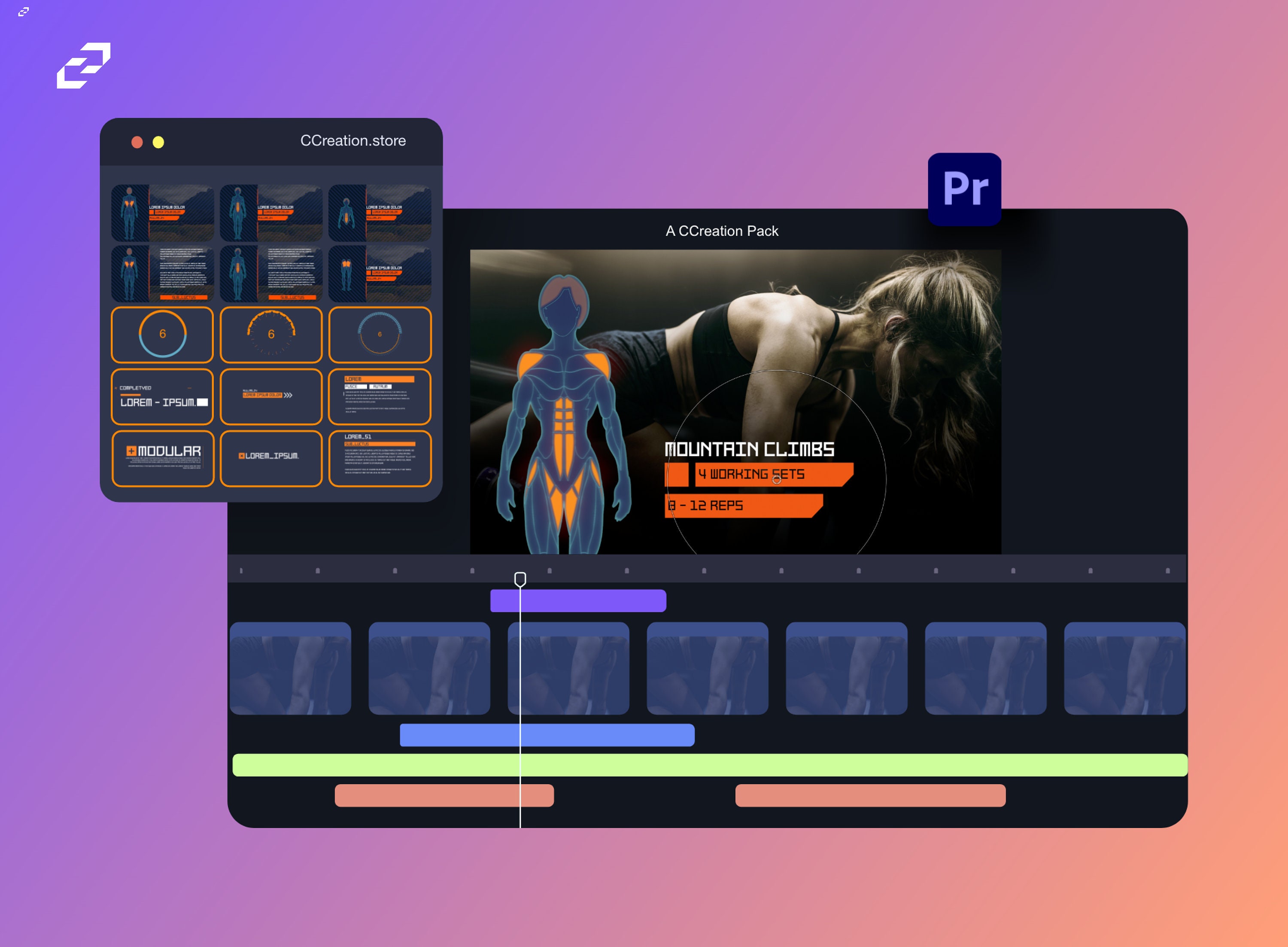 Female Gym Graphic V2 Editable Muscle Motion Graphics Pack Premiere Pro ...