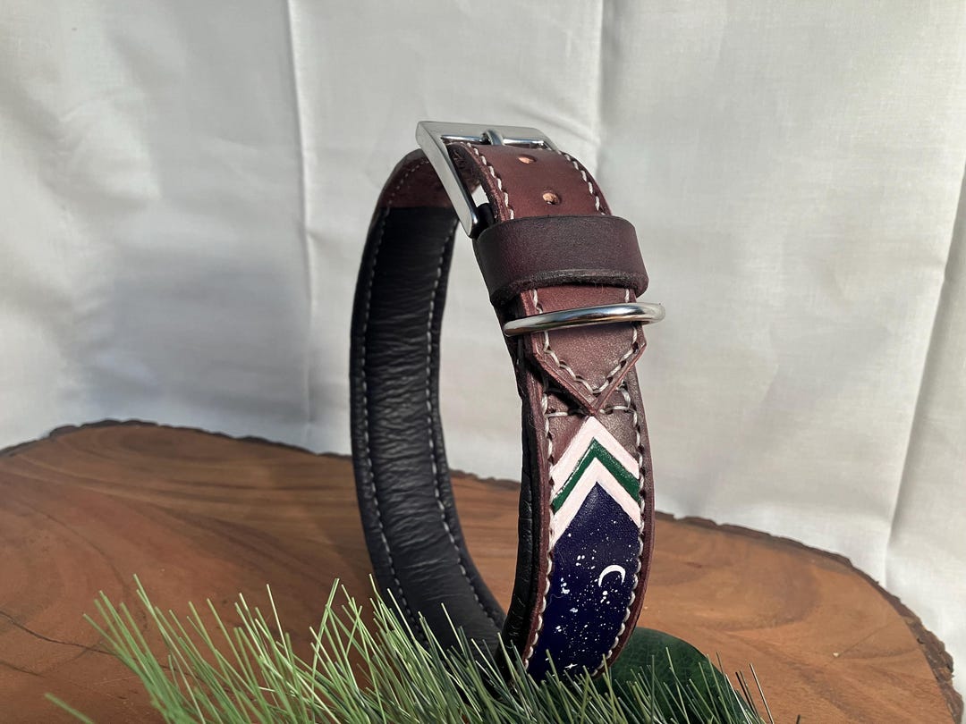 Leather Night Sky Three Cross Dog Collar. Genuine Leather Hand Tooled ...